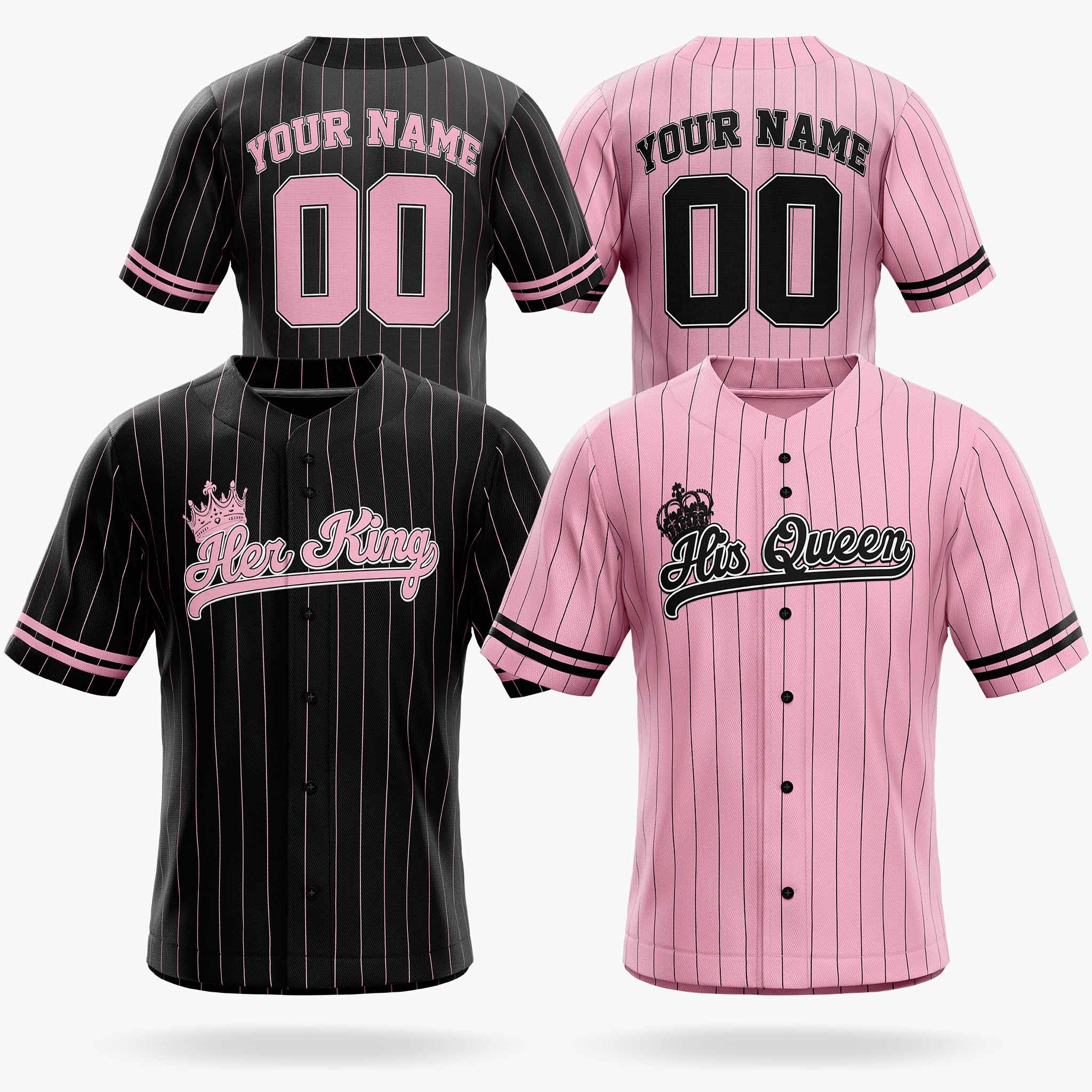 Custom Matching Couple Jerseys Black and Light Pink - Her King and His ...